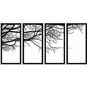 Peak Metal Wall Art, Tree of Life, Metal Wall Decor, 4 Panels for Living Room Decorations, Christmas Gift, Interior Decoration, Housewarming Gift 48 x 24 Inch (Black)