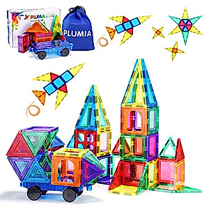 PLUMIA Magnetic Tiles for Kids 3D Magnet Building Tiles Set STEM Learning Toys Magnetic Toys Gift for 3+ Year Old Boys and Girls