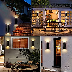 S SUNSBELL Modern Outdoor Porch Light, 2 Pack Exterior Light Fixture Aluminum Cylinder Up Down Wall Mount Light 6W, 3100K Wall Sconce IP65 Waterproof Warm White AC 85-265V for Corridor Garden