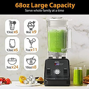 Aeitto Blender for Shakes and Smoothies, Smoothie Blender with 1500-Watt Motor, 68 Oz Large Capacity, 3-Preset Function Blenders for Kitchen for Smoothies/Ice Crush, Frozen Drinks(Black)