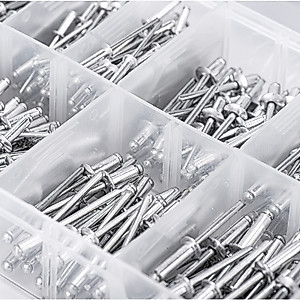386pcs 8 Sizes Aluminum Blind Rivets, Pop Rivets Assortment Kit (1/8'' x 1/4'', 1/8'' x 5/16'', 1/8'' x 3/8'', 1/8'' x 1/2'', 3/16'' x 5/16'', 3/16'' x 3/8'', 3/16'' x 1/2'', 3/16'' x 5/8'')