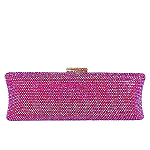 Boutique De FGG Dazzling Women Crystal Evening Purse Metal Hardcase Wedding Party Minaudiere Handbag Clutch Bag (Hot Pink)