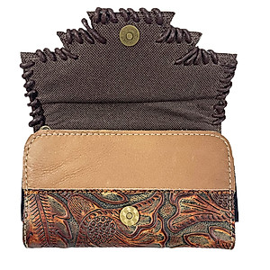 Urbalabs Cowhair Genuine Leather Women Cell Phone Holder Western Wallets Clutch Leather Purse Cell Phone Holder Pouch Tooled Wallet For Women Cowgirl Small (Light Brown)