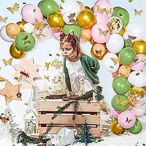 Fairy Birthday Party Decoration 154 Pieces Butterfly Balloon Garland Arch Kit Gold Olive Green Pink White Confetti Latex Balloons Gold Glitter Fairy Happy Birthday Cake Topper for Baby Shower Wedding