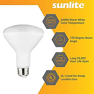 Sunlite 41176 LED BR30 Recessed Bulb, 10.5 Watt (65w Equivalent), 800 Lumens, Medium E26 Base, Dimmable Flood, UL Listed, 3000K Warm White, 6 Count