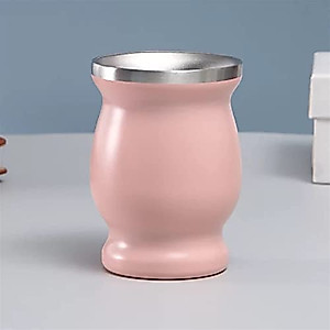 Yerba Mate Cup Bombilla Set | 8oz Gourd Yerba Mate | Stainless Steel Bombilla Silver Curved Bombilla Straw And Cleaning Brush Easy L Double-Wall | Easy To Clean Yerba Mate Gourd ( Color : Pink )