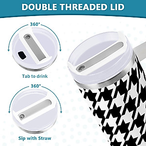 ZZXXB Black and White Houndstooth Insulated Stainless Steel Water Bottle with Handle and Straw Lid Double Walled Travel Mug 40 oz