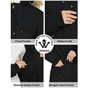 WenVen Women's Winter Padded Coat Canvas Hooded Military Jacket (Black, 2XL)