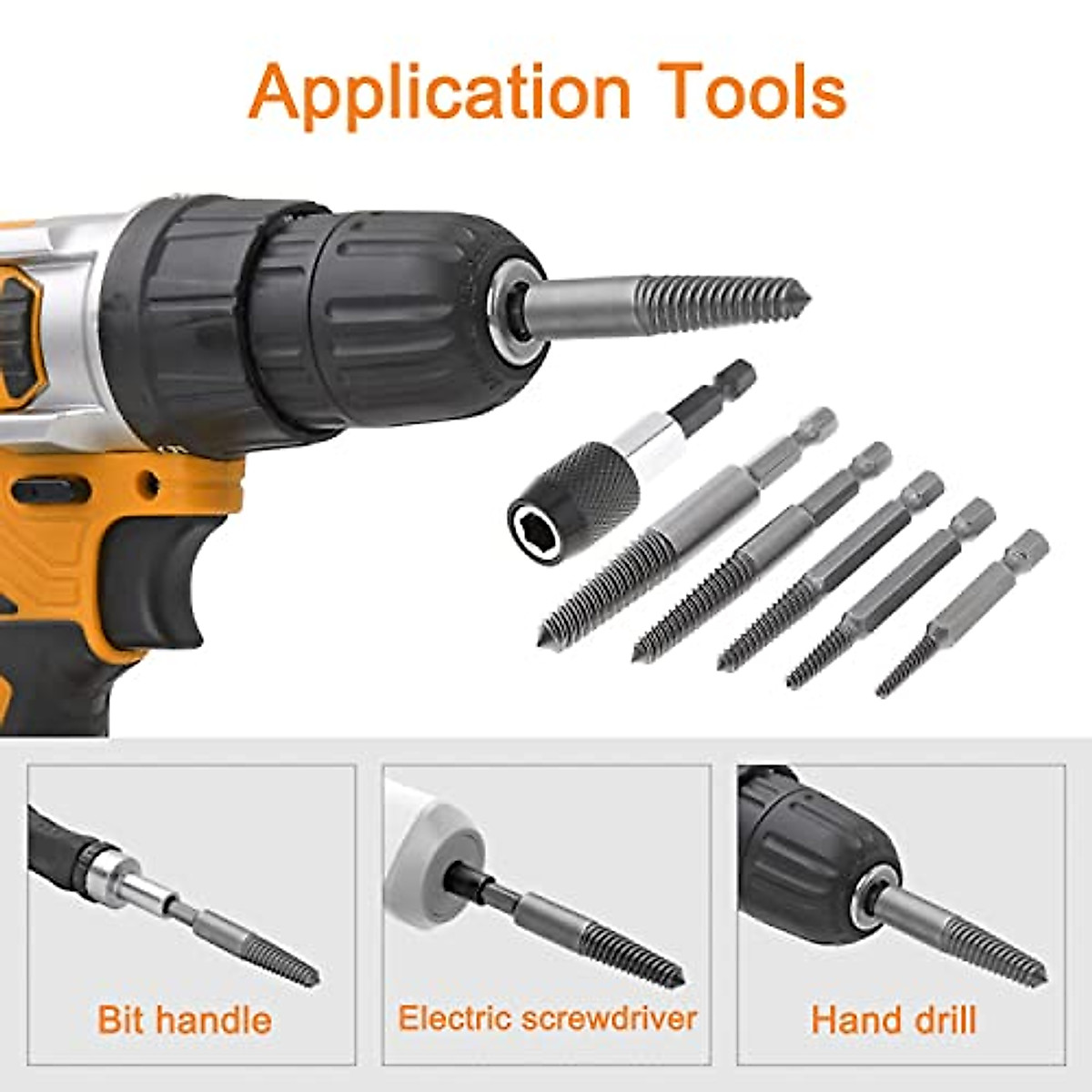 YUENTOEN Stripped Screw Extractor - 5pcs HSS Easy Out Broken Bolt Extractor Kit with Extension Screw Holder, Damaged Bolt Water Pipe Remover Set Power Drill Bit Tool for Screw or Bolt 1/8 to 3/4 inch