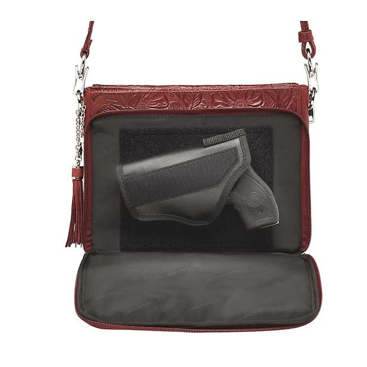 Gun Toten Mamas Tooled Cowhide Handbag, Black Cherry, One Size