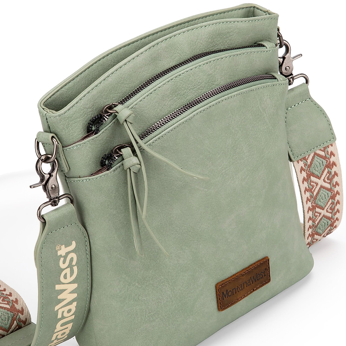 Montana West Multi Zip CCW Pocket Large Crossbody Bag With Adjustable Guitar Strap, Casual Soft Vegan Leather Shoulder Bag for Women MWC-185GN