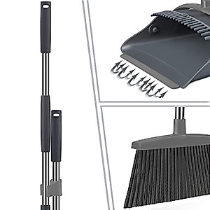 kelamayi New Upgrade Broom and Dustpan Set, Broom and Dustpan Set for Home, Broom Dustpan Set, Broom and Dustpan Combo for Office, Stand Up Broom and Dustpan (Gray)