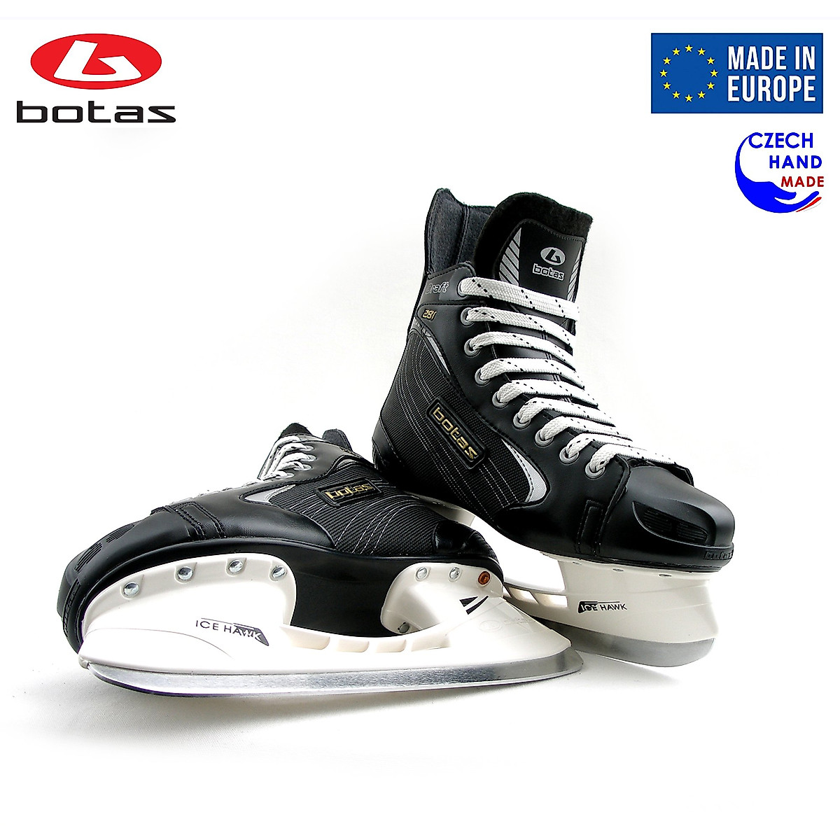 Botas - DRAFT 281 - Men's Ice Hockey Skates | Made in Europe (Czech Republic) UPGRADED Blades: GRAF COBRA 2000 | Color: Black, Size Adult 16