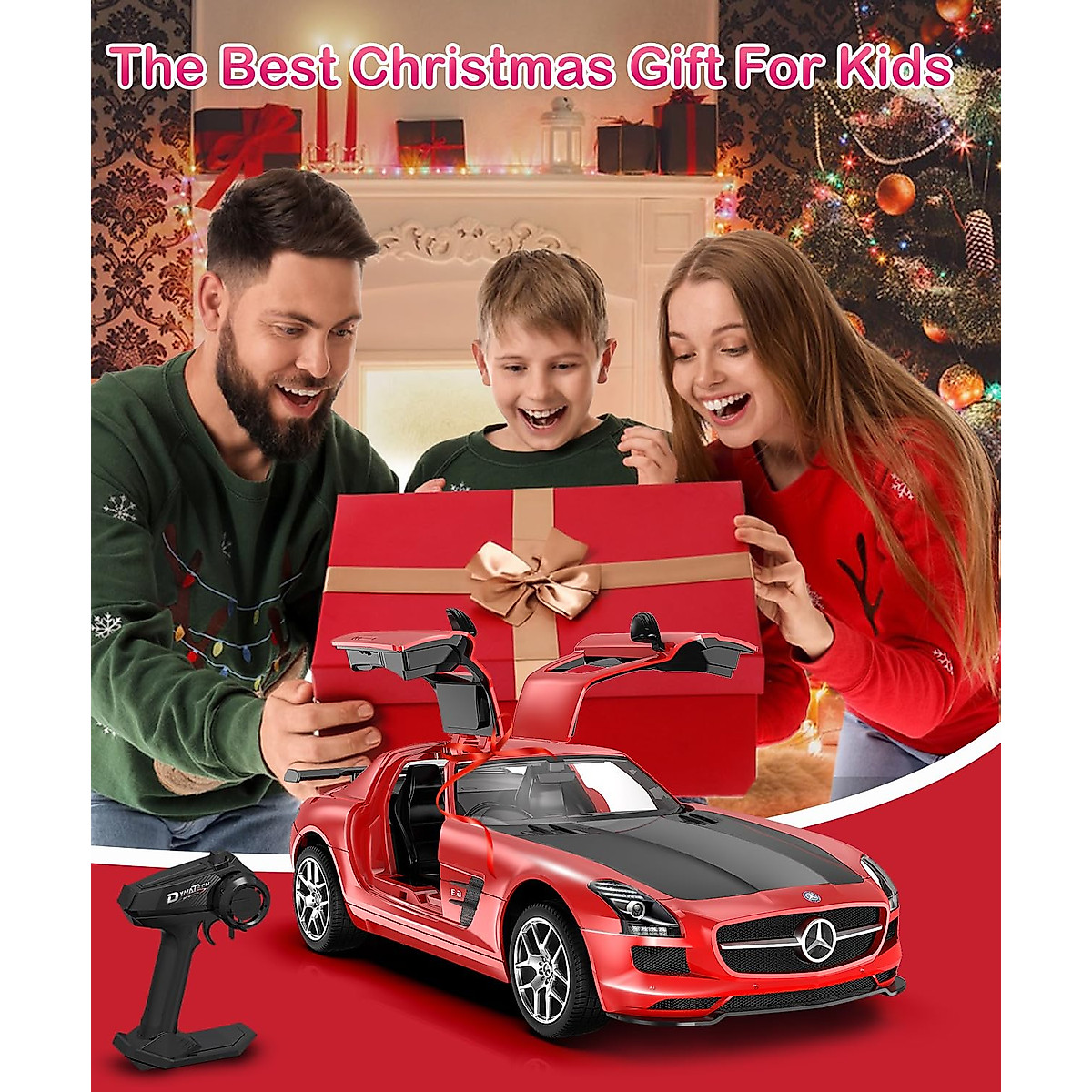 AEROQUEST Remote Control Car, 1:14 Scale Mercedes Benz Rc Cars Officially Licensed 15Km/h Fast Toy Car 7.4V 500mAh with Led Light 2.4Ghz Drift Car for Adults Boys Girls Birthday, Red