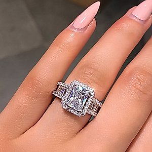925 Sterling Silver Shiny Full Diamond Ring Cubic Zirconia Cocktail Rings CZ Eternity Engagement Wedding Band Ring for Women (US Code 7)