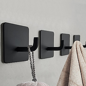 Yukrilt Wall Hooks Black Adhesive Hooks - 8 Pack 15lb(Max) Sticky Hooks for Hanging, Waterproof Removable Stainless Steel Hook, Bathroom Kitchen Heavy Duty Self Adhesive Hooks