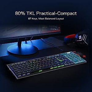 Redragon K621 Horus TKL Wireless RGB Mechanical Keyboard, 5.0 BT/2.4 Ghz/Wired Three Modes 80% Ultra-Thin Low Profile Bluetooth Keyboard w/Dedicated Media Control & Clicky Blue Switches, Black