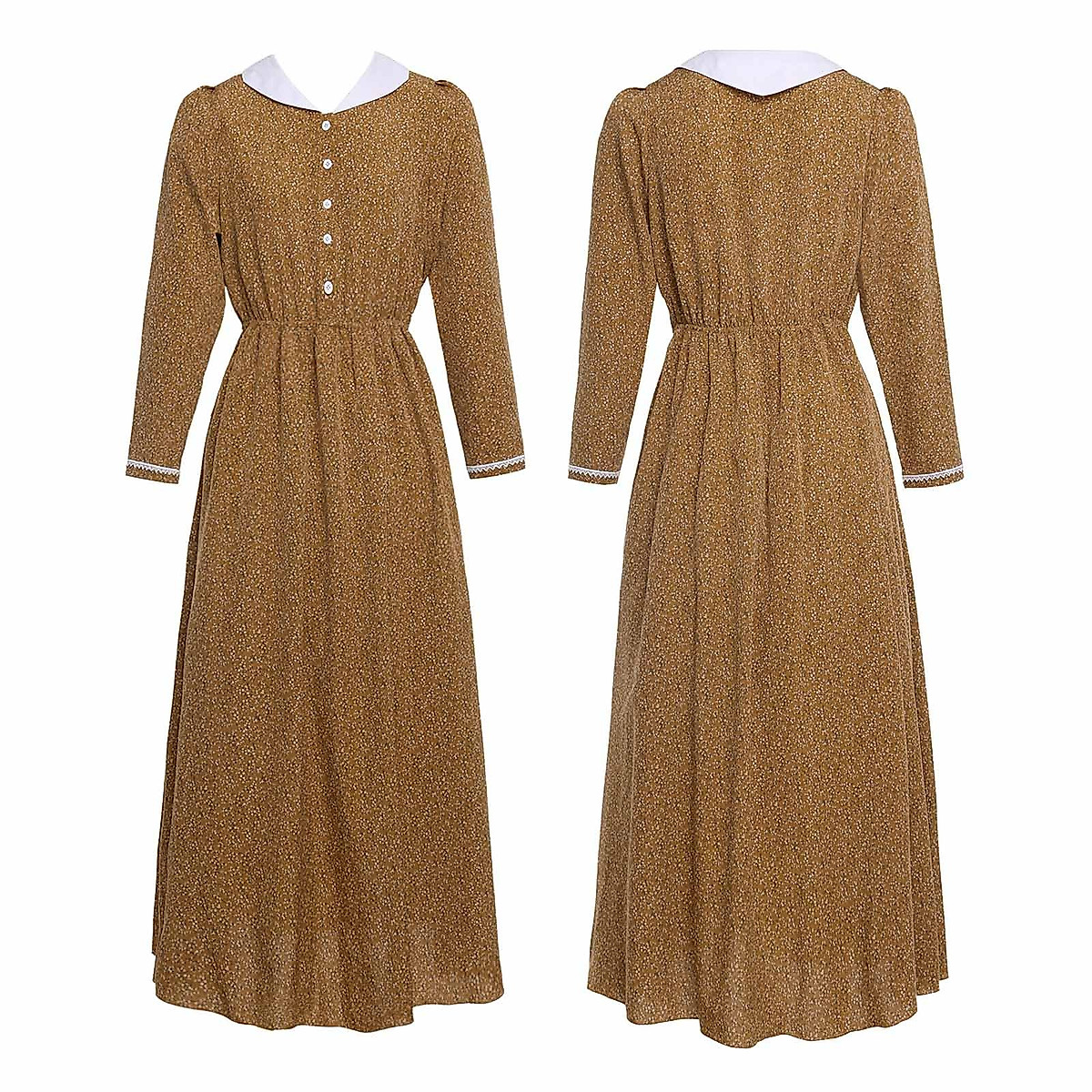 Vibsion Women Pioneer Colonial Dress Floral Prairie Dresses Pilgrim Costume Pioneer Trek Clothing Historical Dress 3Pcs