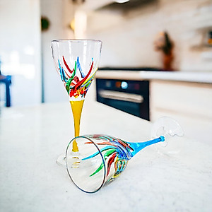 Italian Crystal Trix Wine Drinking Glasses, Set of 2, 8 oz Glasses, Elegant Stemware, Hand Blown Wine Glasses, Crystal Wine Glasses for White or Red Wine, Wedding Glasses, Made in Italy