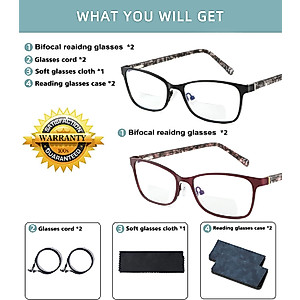 Bifocal Reading Glasses Women Cateye Blue Light Blocking Reader Stylish Clear Upper Computer Designer Small Frame Cute Ladies Cheater Red Eyeglasses Fashion Lined Metal Farsighted Spectacle +2.25