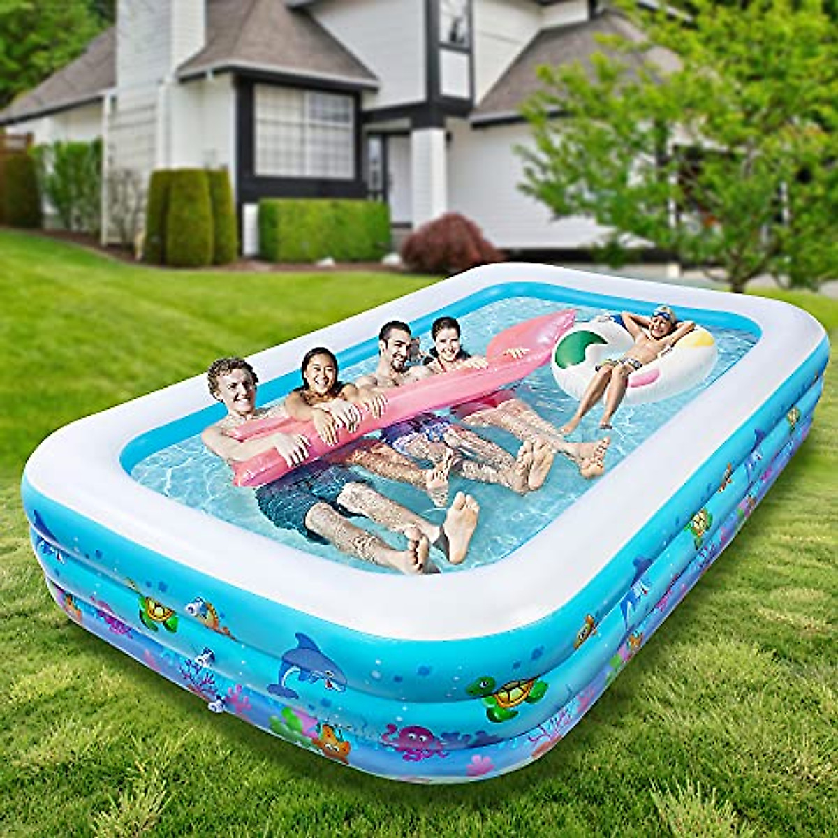 Inflatable Swimming Pool, 103" X 69" X 24" Large Family Pool, Blow up Pool Above Ground for Kids, Toddlers, Adults, Outdoor, Garden, Backyard, Summer Water Party