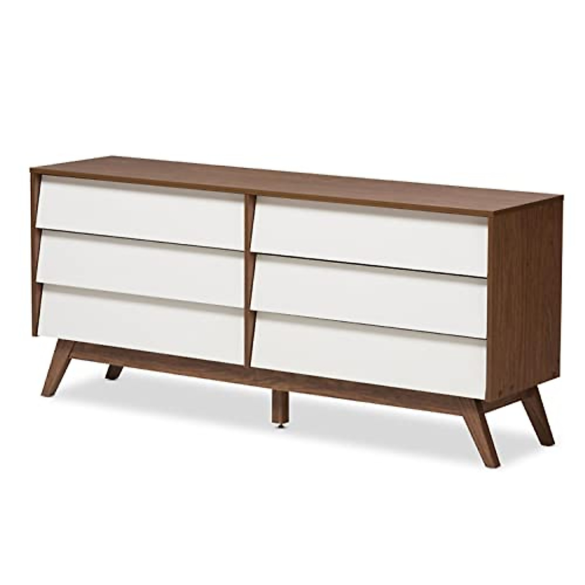 Baxton Studio Hildon Modern 6-Drawer Storage Dresser Mid-Century/Particle Board/MDF with PU Paper/White/Walnut Brown