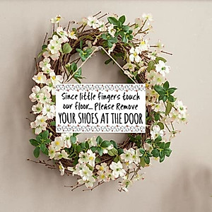 Since Little Fingers Touch Our Floor. Please Remove Your Shoes at The Door - Beautiful Handmade Sign Take Off Your Shoes Plaque Wooden Hanging Sign 5" X 10" (US-G052)