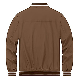 EKLENTSON Mens Jackets Lightweight Collared Golf Bomber Varsity Jackets for Men, Brown, X-Large