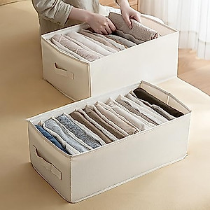 Temiminime Wardrobe Drawer Organizer for Clothes, 10 Grids 2Pack, Closet Organizers and Storage Bins for Legging Yoga Pants Shirt, with Handle & Removable Bottom Cardboard