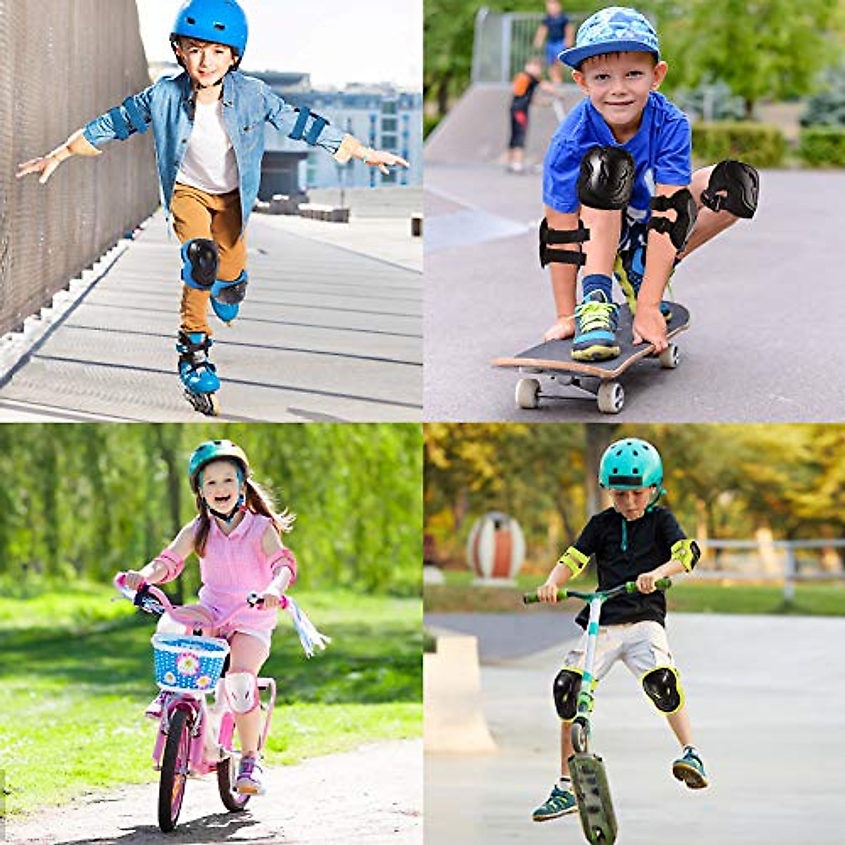 Wemfg Kids/Youth Knee Pads Elbow Pads Guards Protective Gear Set 6 in 1 with Wrist Guard and Adjustable Strap for Rollerblading Skateboard Cycling Skating Bike Scooter