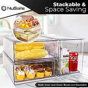 NuSaile Stackable Refrigerator Organizer Bins Pull Out Drawers with Handles - Vegetable and Fruit Storage Containers for Fridge - 2 Pack 3 Liter Plastic Kitchen Food Storage Bins