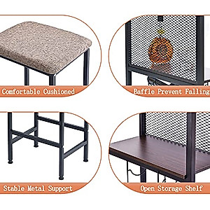 TOOLF Dining Table Set, Bar Table and Chairs Set with Wine Shelf, 3-Piece Dining Table Set with Stroge Shelf, Bar Height Counter Industrial Breakfast Table Set for Kitchen, Living Room
