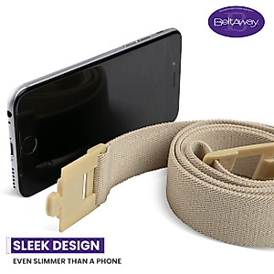 BELTAWAY Easily Adjustable No Show Elastic Belts for Women – Invisible, Flat Buckle, Buckleless Stretch Belts Soft, Non-Slip – Ideal for Jeans, Pants– Elastic, Flat Front –1.5" Width Blk-White, 16-4X