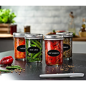 8oz Glass Mason Jars with lids Set of 6 - wide mouth - Airtight Band + Marker & Labels - Canning Jars with Lids, Ideal for candle jars, Spice Jars, Wedding Favors, Meal Prep, Jelly Jar, Jam, Honey,
