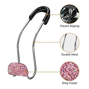 SAVORI Purse Holder for Car, Bling Car Headrest Hooks Organization Rhinestones Auto Back Seat Headrest Metal Hanger Organizer for Bags 2PCS (Pink)