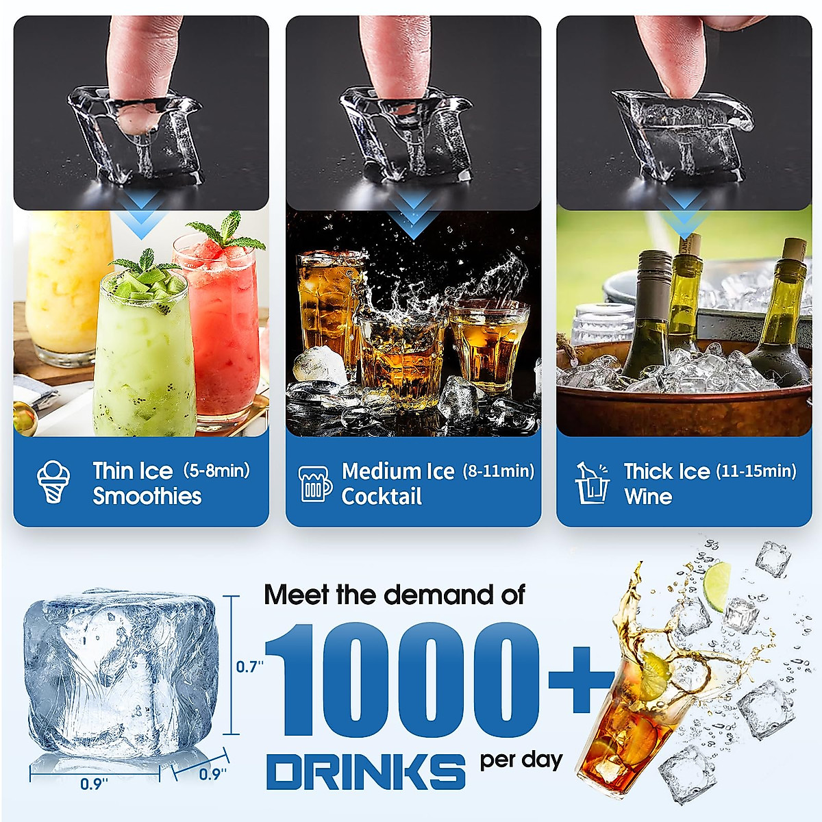 COTLIN Commercial Ice Maker Machine 320LBS/24H with 100LBS Storage Bin, 26” Air Cooled Under Counter Ice Machine with 10LBS Ice Bags Freestanding Clear Cube Ice Maker for Home Bar Restaurant, 115V