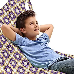 Ambesonne Abstract Lounger Chair Bag, Repetitive Retro Geometric Triangles Mosaic Cube Pattern, High Capacity Storage with Handle Container, Lounger Size, Blue Violet Pale Camel