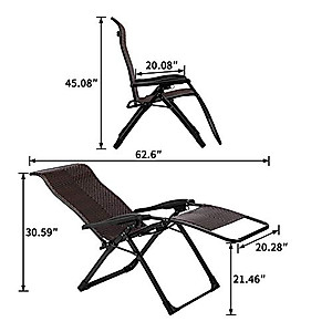 AbocoFur Rattan Folding Zero Gravity Chair with Lock for Adults, Indoor&Outdoor Adjustable Recliner with Steel Frame and Widened Armrest, Heavy Duty Lounge Chair for Patio, Balcony, Brown