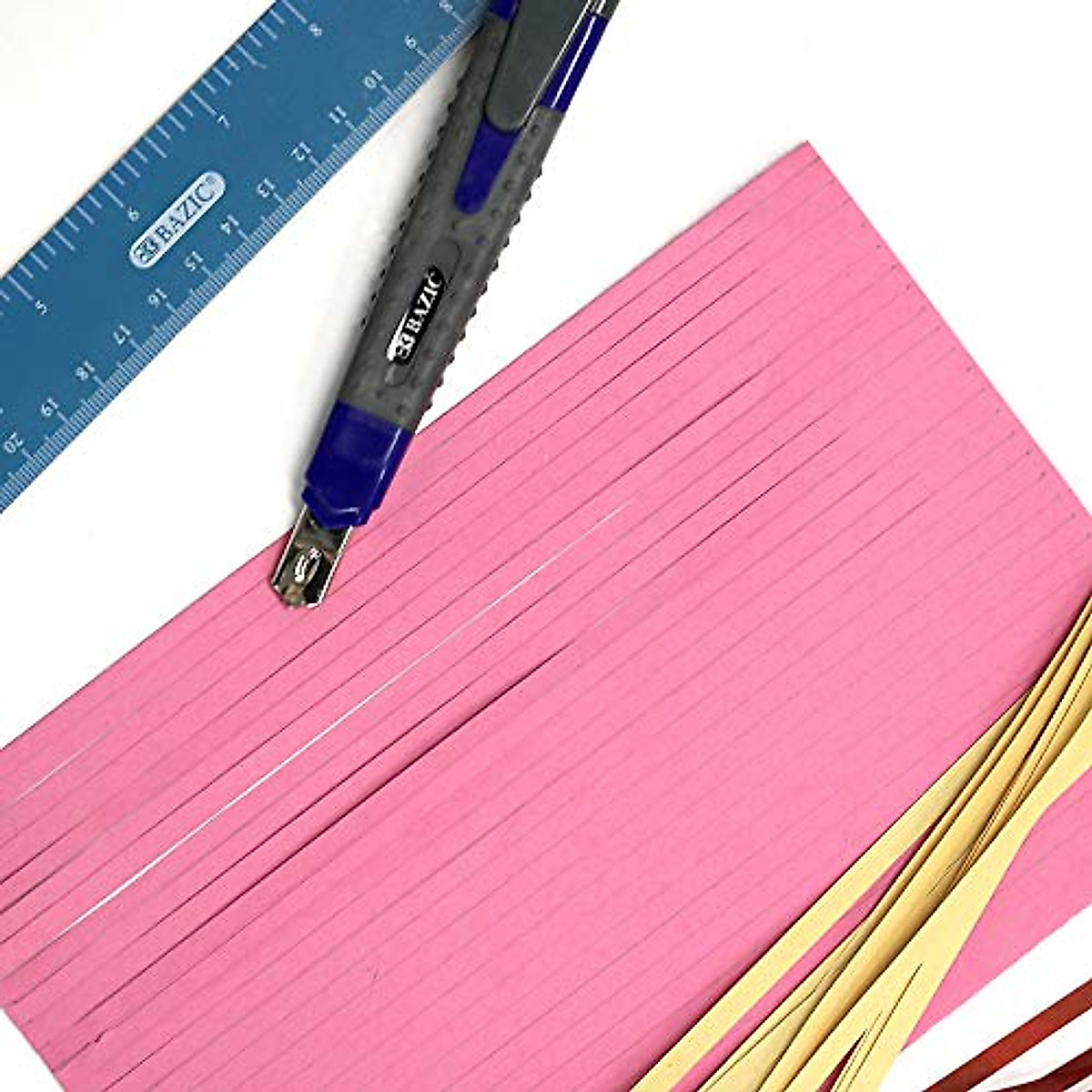 BAZIC Utility Knife Box Cutter 9 mm Blade, Rubber Grip Retractable Snap-Off Razor for Craft Cartons Boxes Office Home, 4-Pack