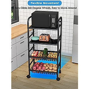 SZCSHOOL Microwave Cart, Rolling Cart Organizer Large Capacity, Microwave Cart with Storage, 4 Tier Rolling Cart, Metal Rolling Kitchen Cart, Rolling Storage Cart Sturdiness, Kitchen Storage Cart