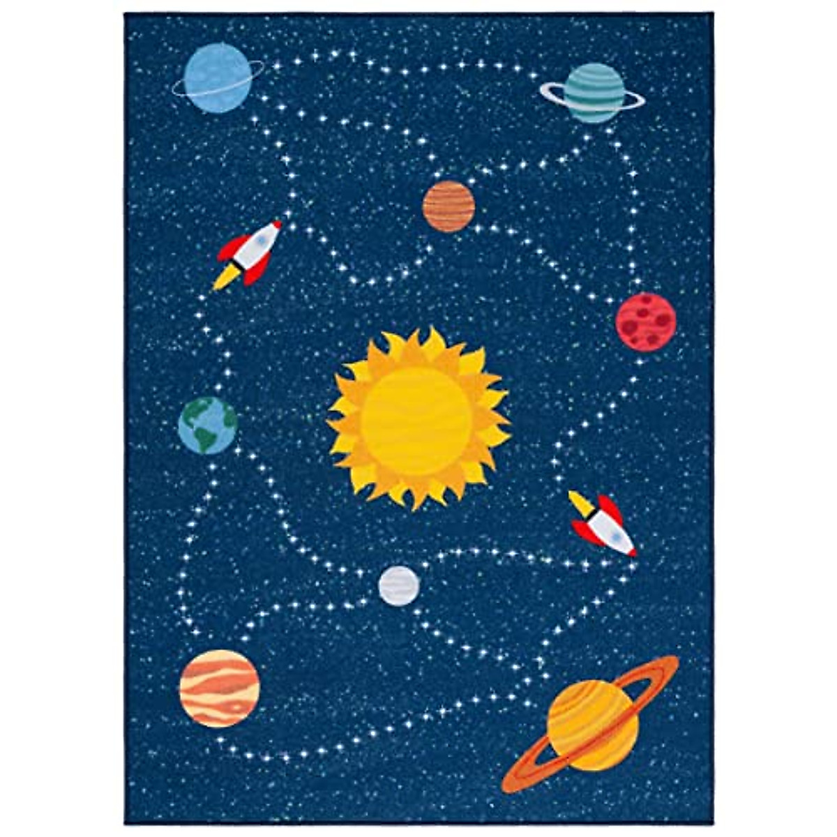 Safavieh Kids Playhouse Collection Machine Washable Slip Resistant 5'5" x 7'7" Navy/Gold KPH253N Outer Space Sun Playroom Nursery Bedroom Area Rug