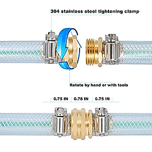 3Sets Brass Garden Hose Mender End Repair Kit Water Hose End Mender with Stainless Steel Clamp,Female and Male Hose Connector (3/4)