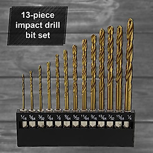ABN Hex Shank Drill Bit Set - 13pc 1/4in Hex Shank High Speed Steel with Titanium Coating Twist Drill Bit Set for Sheet Metal, Wood, Plastic