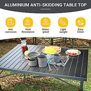 KingCamp Aluminum Folding Lightweight Roll Portable Stable Table for Camping Picnic Barbecue Backyard Party, Indoor & Outdoor, Oversize, Silver Black