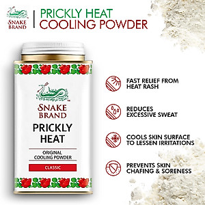 Snake Brand Prickly Heat Cooling Powder for Everyday Use - Anti-Chafing, Heat Rash Relief, Absorbs Sweat, Classic Original Scent (4.9 Oz / 140g)