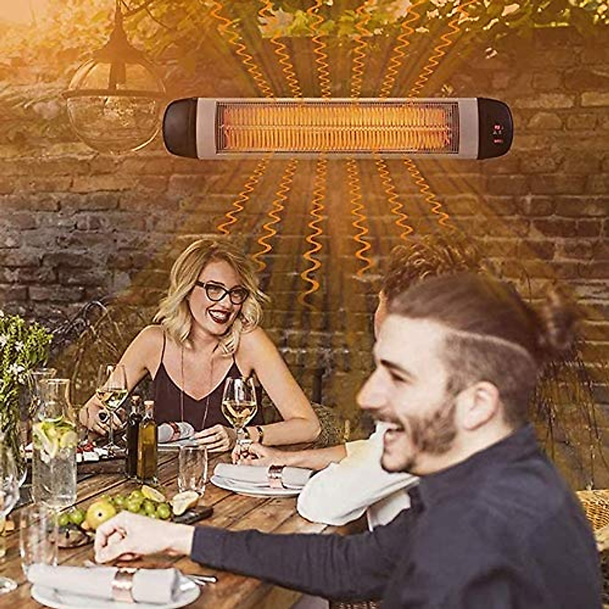 Outdoor Electric Patio Heater, Floor Standing Space Infrared Heat Lamp, 2500W Wall Mounted Garden Heater, Remote Control, for Large Room, Garage, Office,Without Stand