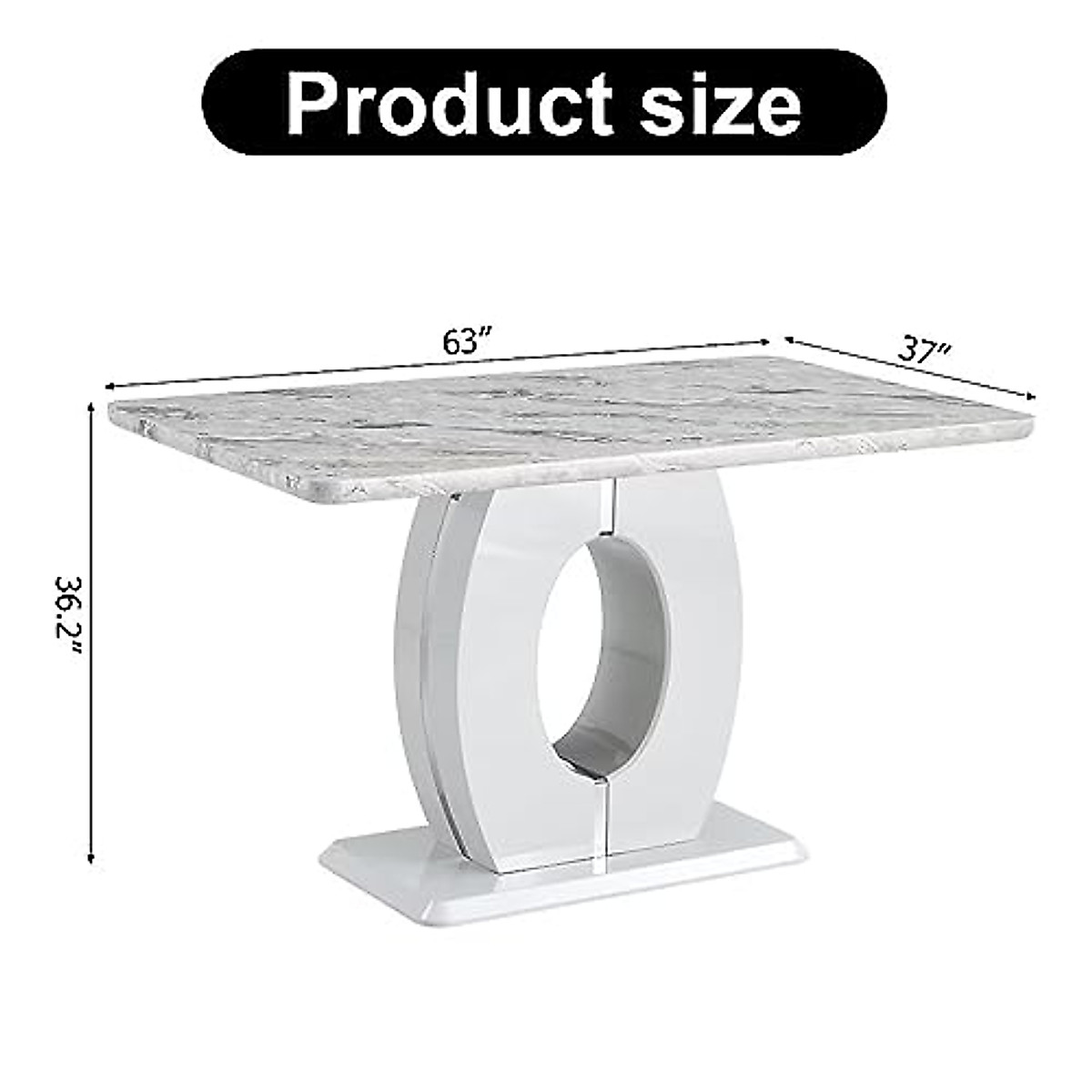 Ayvbir 63'' Modern Simple Imitation Marble Grain Dining Table Rectangular Office Table for 4-6 People for Dining Room Dining Room Kitchen Terrace(Grey)