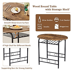 VECELO 3 Piece Small Round Dining Table Set for Kitchen Breakfast Nook, Wood Grain Tabletop with Wine Storage Rack, Save Space, 31.5", Antique & Black