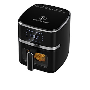 Kitchen Elite Air Fryer Oven 5.28 Qt, 7-in-1 Digital Display Compact Cooker with Easy View Windows，Space-saving, Nonstick and Dishwasher Safe Basket, Black