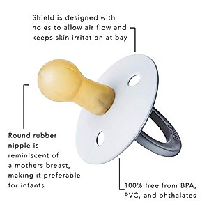BIBS Pacifiers | Natural Rubber Baby Pacifier | Set of 2 BPA-Free Soothers | Made in Denmark | Smoke | Size 6-18 Months